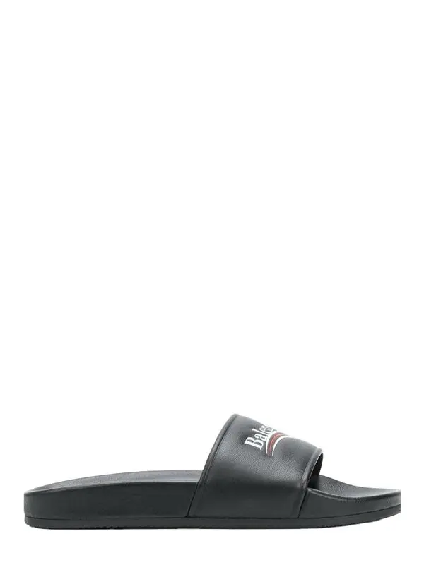 Balenciaga Logo Embossed Pull-on Sandals - Black