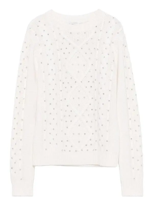 Max Mara Embellished Ribbed Knit Long Sleeve Sweater - White