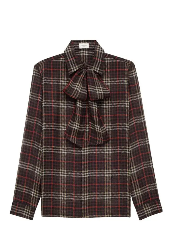 Saint Laurent Cassandre Tartan Shirt With Detachable Tie - Chestnut Red