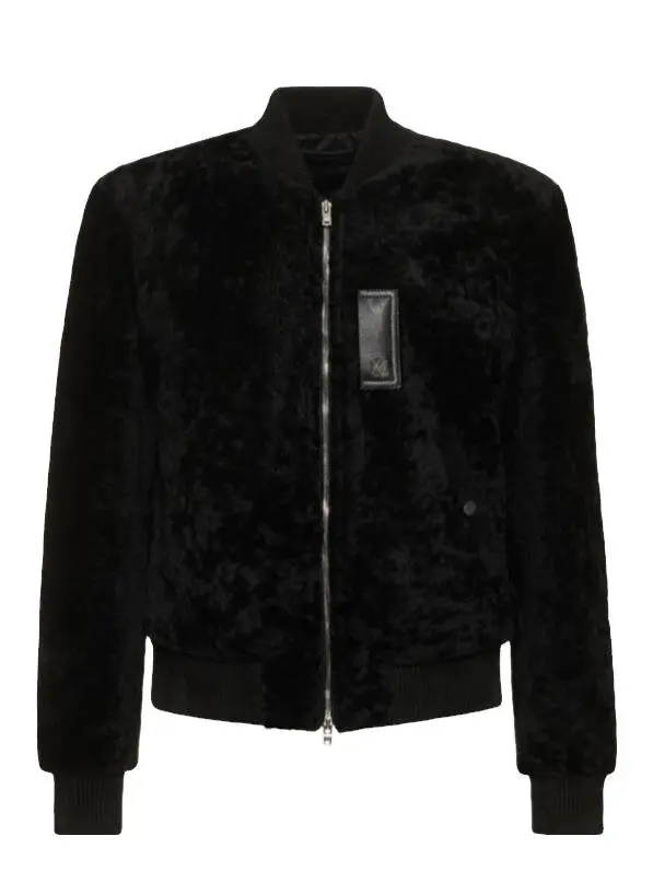 Amiri Fur Bomber Jacket With Zip Front - Black