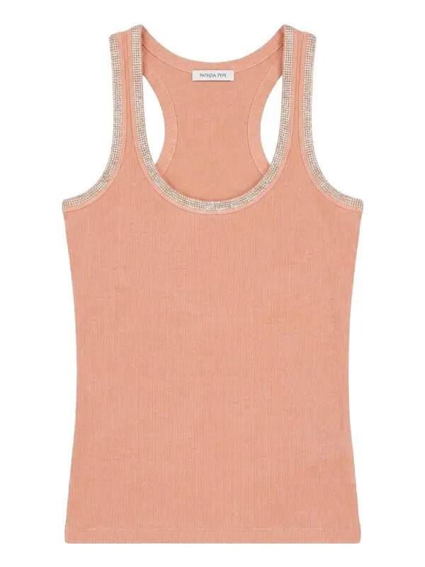Patrizia Pepe Rhinestone Trim Rib-knit Vest - Light Coral Color