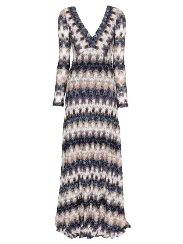 Missoni Maxi Dress With All-over Pattern And Long Sleeves - Black