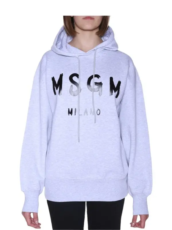 MSGM Logo Print Hooded Sweatshirt - Blue