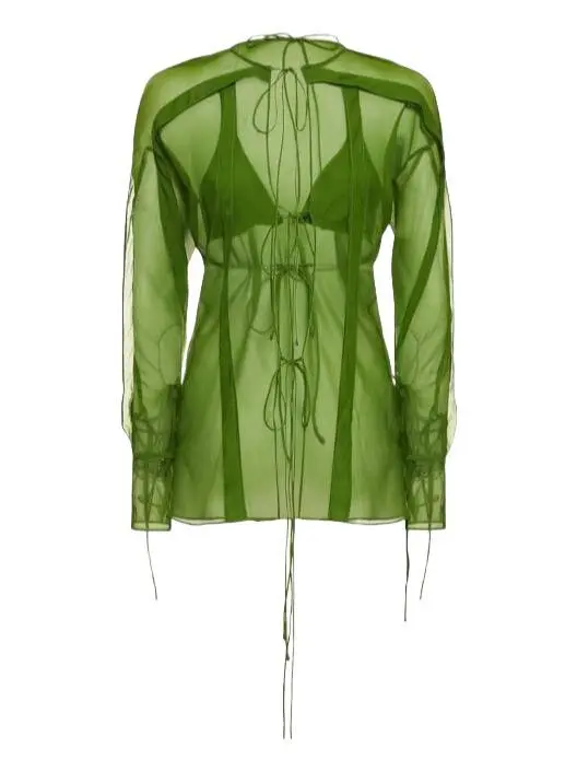 Christopher Esber Silk Chiffon Open Blouse With Tie Details - Green