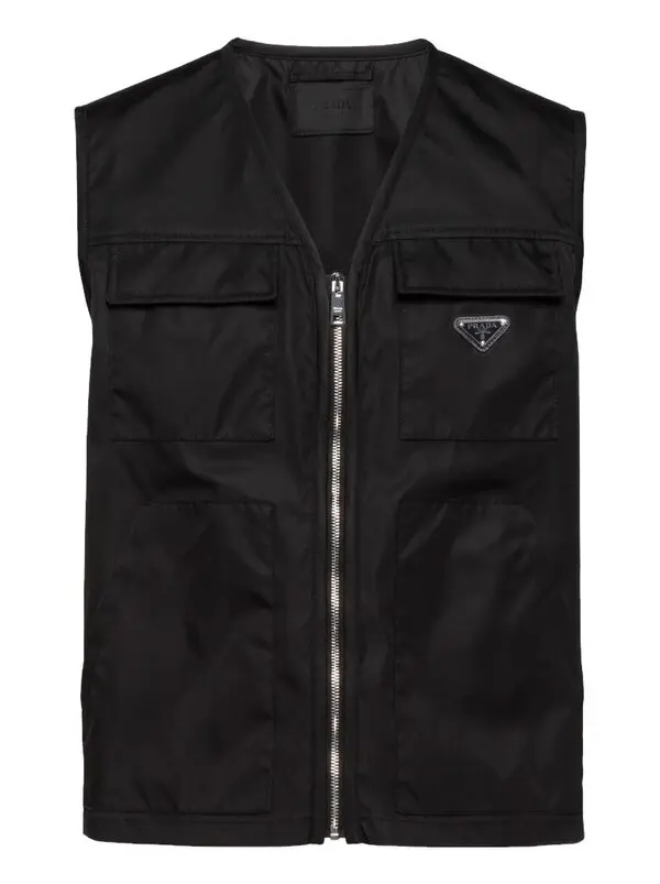 Prada Logo Plaque Zip-up Gilet - Black