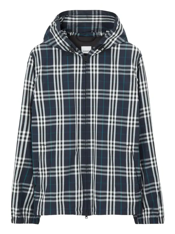 Burberry Checked Hooded Jacket - White/dark Blue