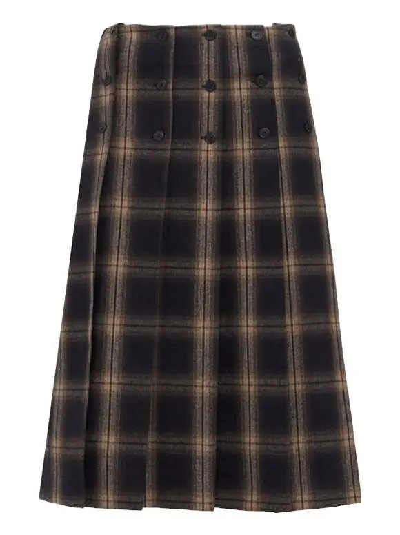 Attico Checked Cotton Midi Skirt - Black