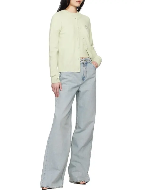 Blumarine Cashmere Cardigan With Crystal-cut Logo - White