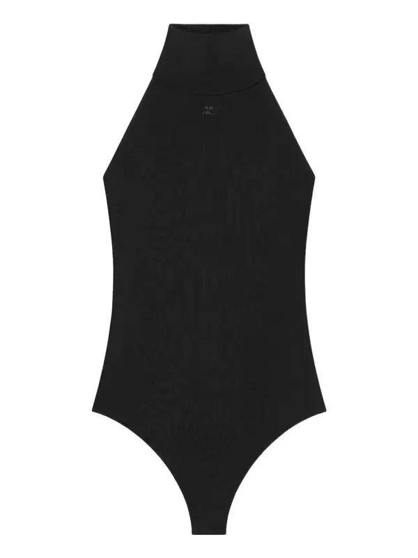 COURREGES Halter Neck Backless Bodysuit With Logo Detail - Black