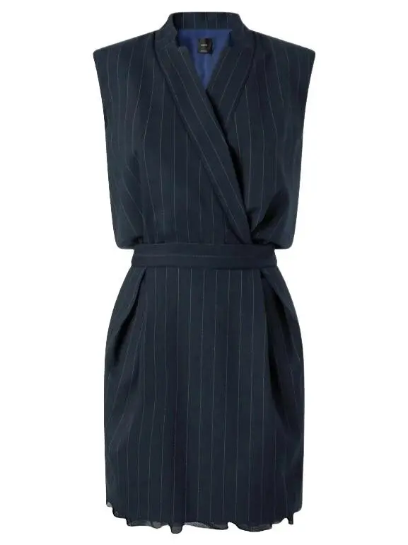 Pinko Sleeveless Wrap Mini Dress With Belted Waist And Ruffled Hem - Black