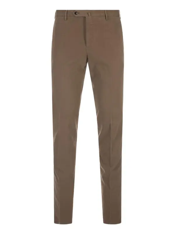 PT TORINO Slim Fit Flat-front Trousers - Brown