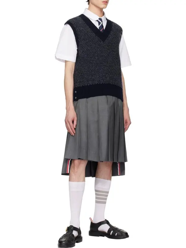 Thom Browne 4-bar Textured Knit Vest - Navy Blue