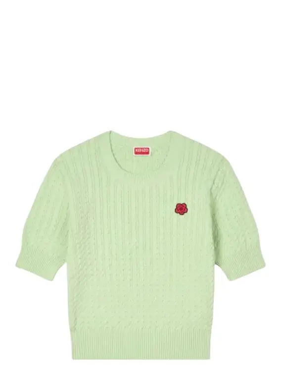 Kenzo Boke Flower Cable Knit Short Sleeve Top - Green