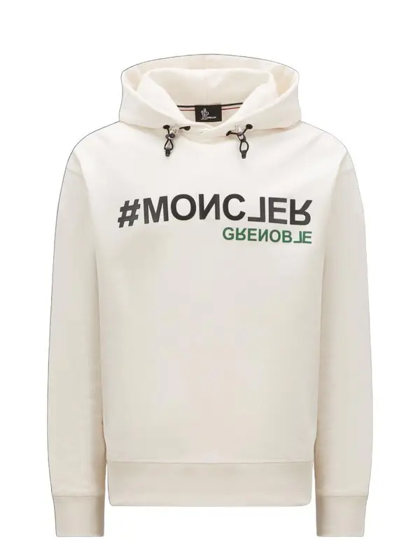Moncler Logo Printed Drawstring Hoodie - White