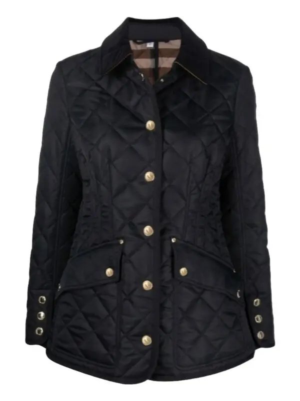 Burberry Quilted Jacket With Corduroy Collar And Gold Buttons - Black
