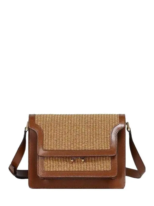 Marni Trunk Soft Medium Bag In Leather And Raffia - Brown