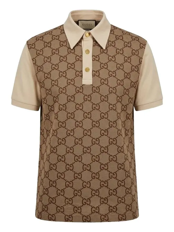 Gucci Maxi Gg Monogram Polo Shirt - Nude
