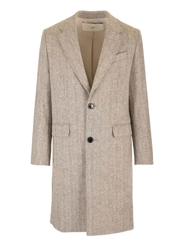 Ami Herringbone Single-breasted Coat - Brown