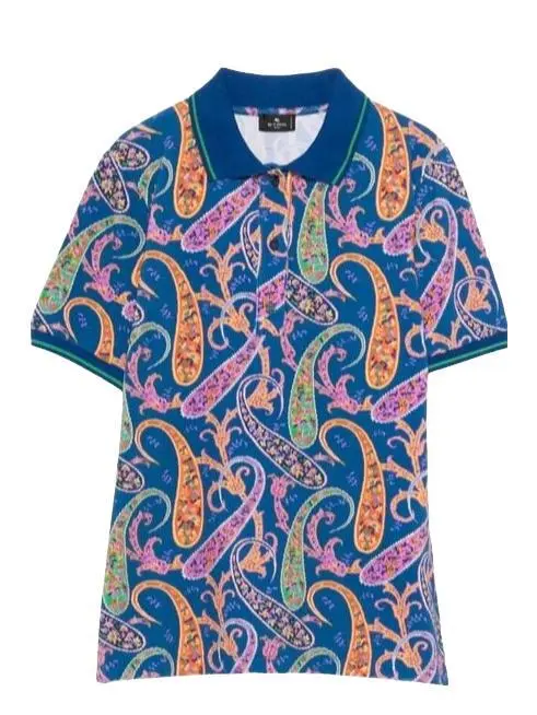 Etro Paisley Print Polo Top With Pointed Collar - Blue