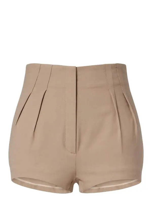 MUGLER Pleated High-waisted Shorts - Nude