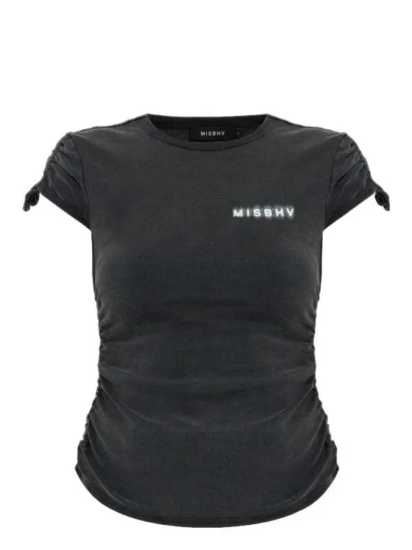 MISBHV Drawstring Sleeve T-shirt With Side Ruching - Black