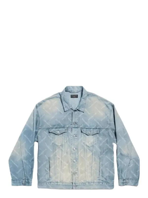 Balenciaga Diagonal Allover Oversized Denim Jacket - Blue