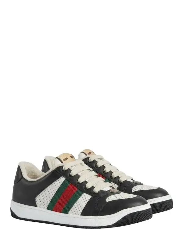 Gucci Screener Web Stripe Lace-up Sneakers - Black/white