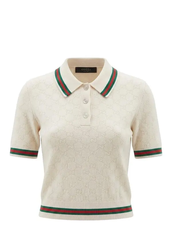 Gucci Gg Extra Fine Cotton Jacquard Polo Shirt - Ivory