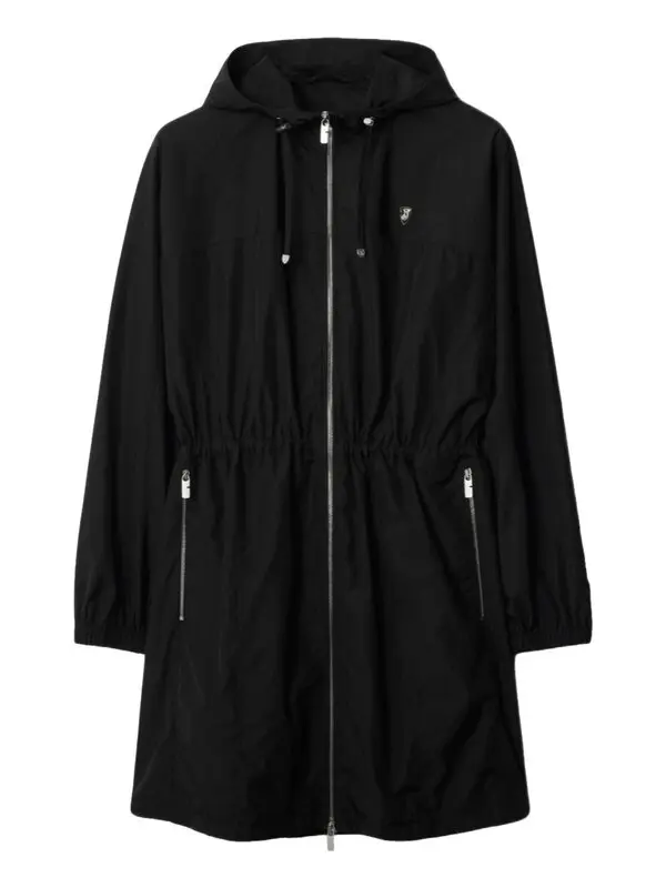 Burberry Logo Plaque Hooded Drawstring Trench Coat - Black