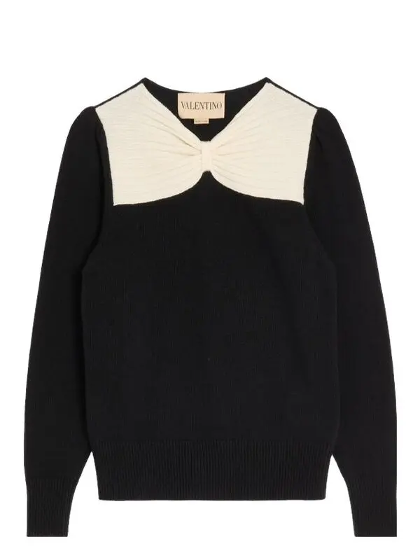 Valentino Garavani Wool Jumper With Ruched Bow Detail - Black