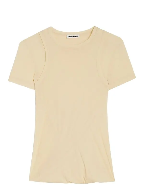 JIL SANDER Crewneck Short-sleeved T-shirt In Lightweight Cotton Crepe - Bone