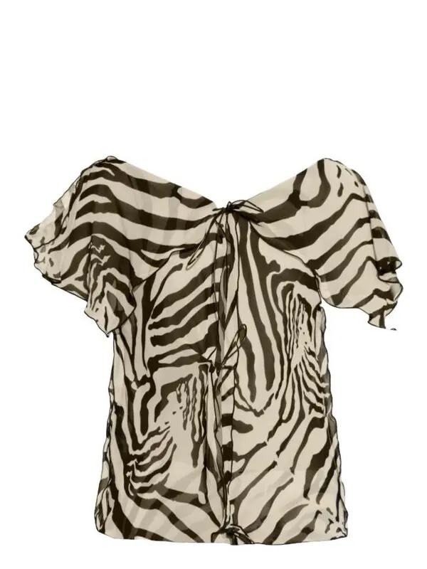 IRO PARIS Short Sleeve Ruffled Zebra Print Top - Nude
