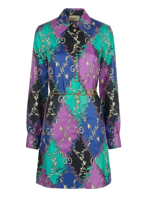 Gucci Gg Rhombus Ramage Shirt Dress - Multicolor