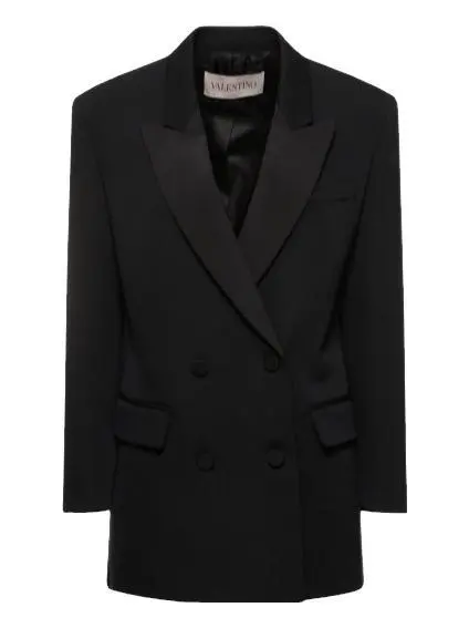 Valentino Garavani Double-breasted Suit Jacket With Notched Lapel - Black