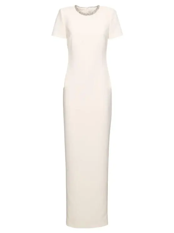 Roland Mouret Round Neck Embellished Collar Maxi Dress - White