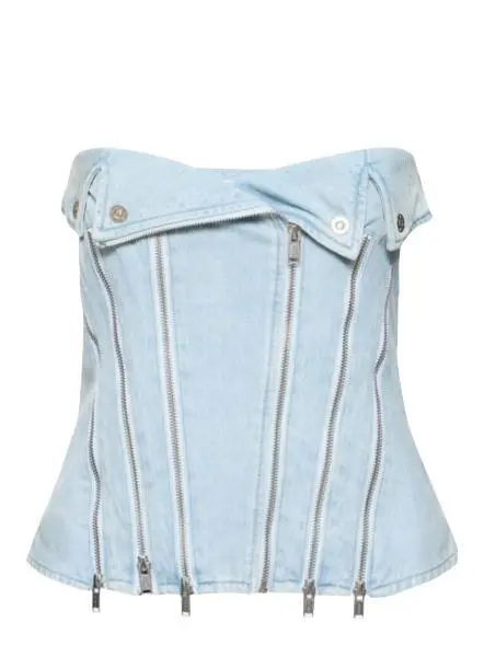DION LEE Denim Zip-up Blouse - Blue