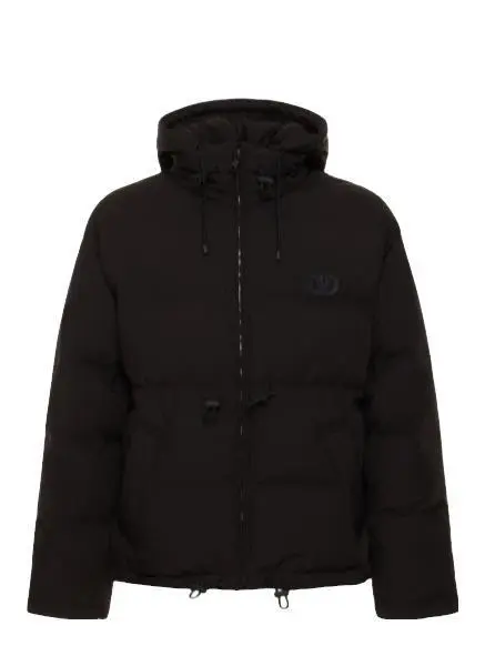 Valentino Garavani Logo Detail Down Jacket With Drawstring - Black
