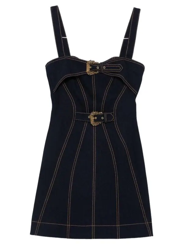 Versace Buckle Detail Paneled Mini Dress - Black