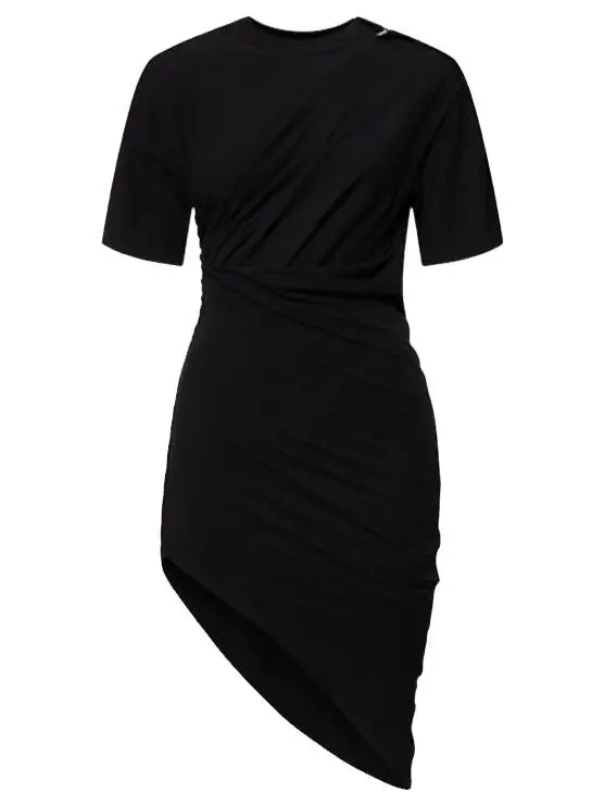 MUGLER Draped Asymmetrical Hem Mini Dress - Black