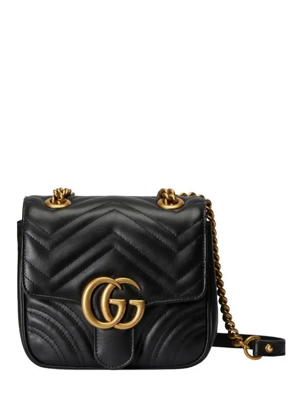 Gucci Gg Marmont Matelassé Foldover Top Shoulder Bag - Black