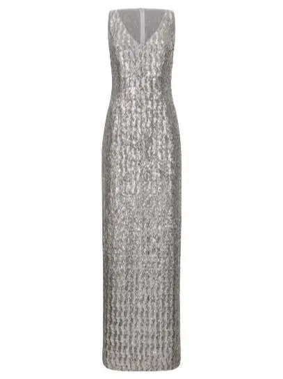 Michael Kors Sequined V-neck Maxi Dress - Gray