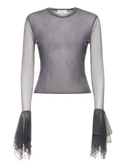 Blumarine Ruffled Sheer T-shirt - Gray