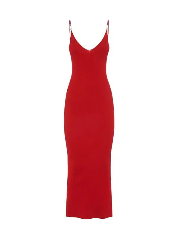 Versace Sleeveless Maxi Dress With Pin Detail - Red