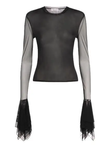 Blumarine Sheer Ruffled Long Sleeve Top - Black