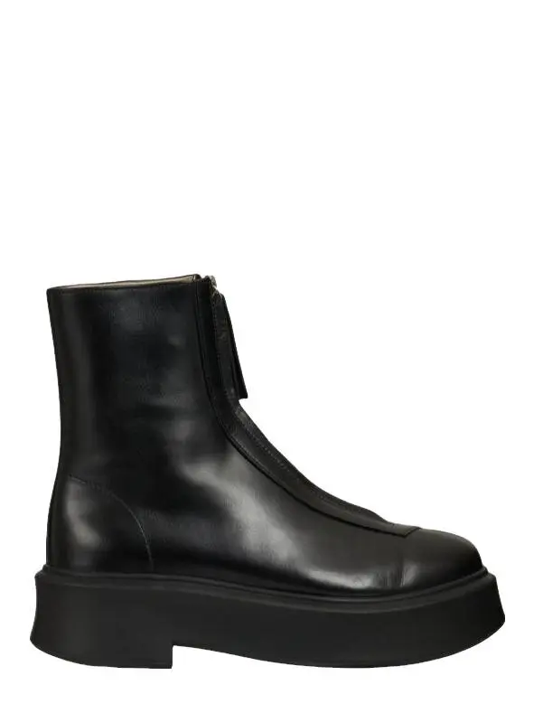 THE ROW Round Toe Zip Up Boots - Black