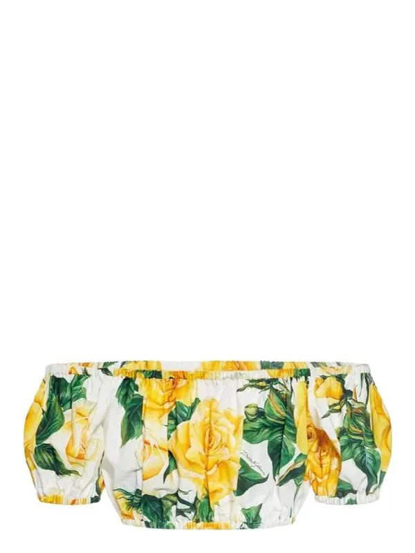 Dolce & Gabbana Off-the-shoulder Cropped Blouse With Floral Print - Green