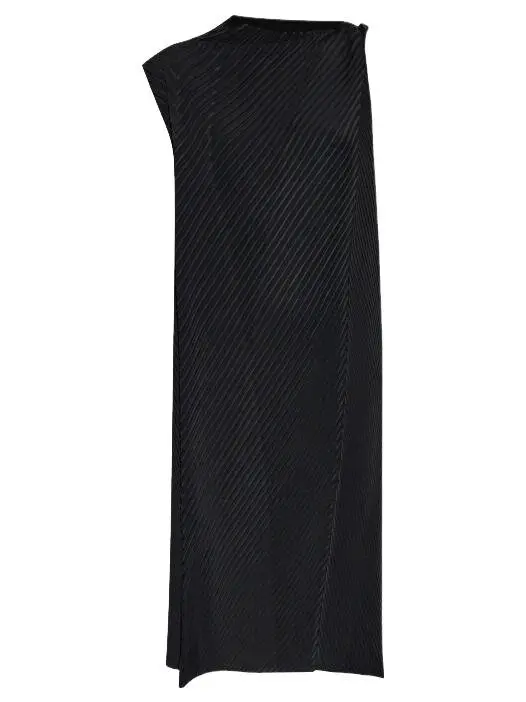 Issey Miyake Sleeveless Asymmetrical Pleated Dress - Black