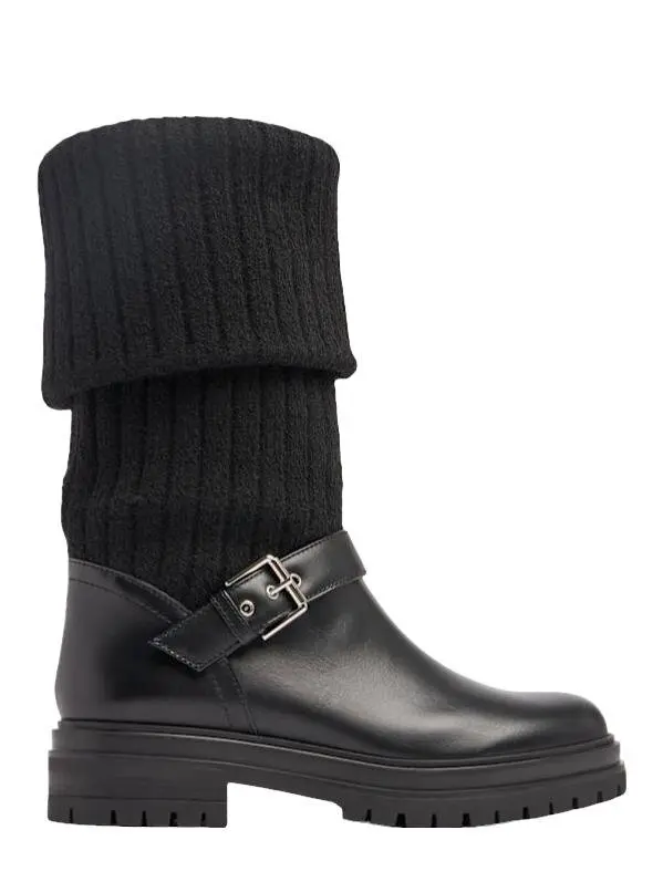 GIANVITO ROSSI Knitted Spliced Short Boots - Black