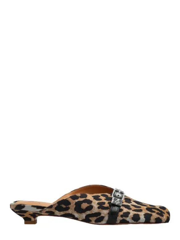 GANNI Buckled Leopard-print Mules - Brown