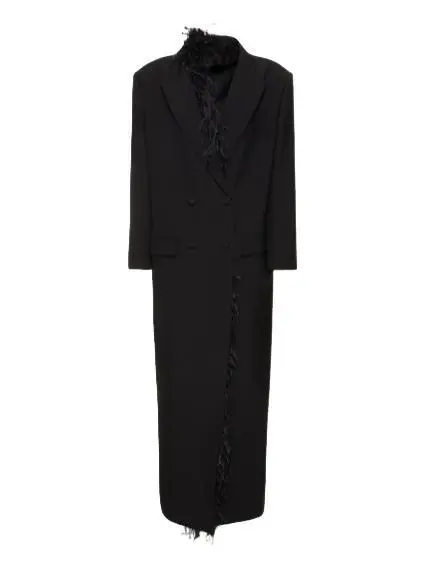 Valentino Garavani Feather Trimmed Double-breasted Coat - Black